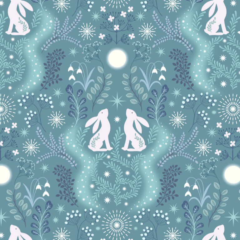 A Winter's Moon - Winter Hare Iced Aqua | Fabric Focus Edinburgh ...