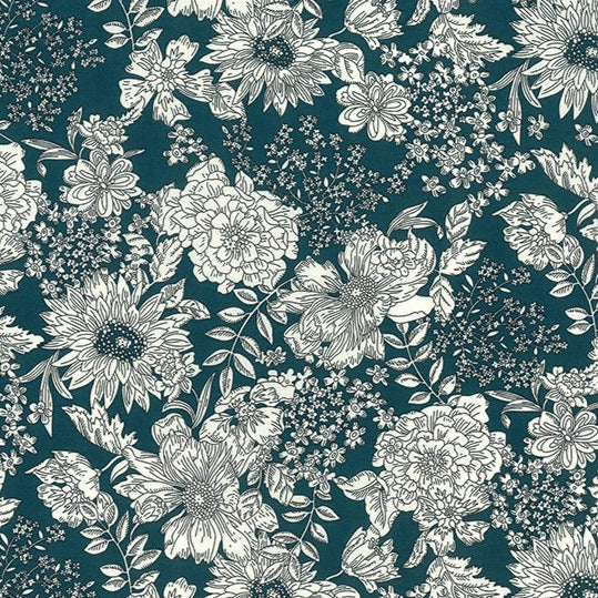 Cotton Poplin Print - Toile Floral Teal | Fabric Focus Edinburgh ...